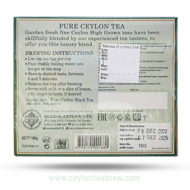 Mlesna Pure Ceylon Black Tea Bags Rich In Antioxidant | Ceylon Tea Brew